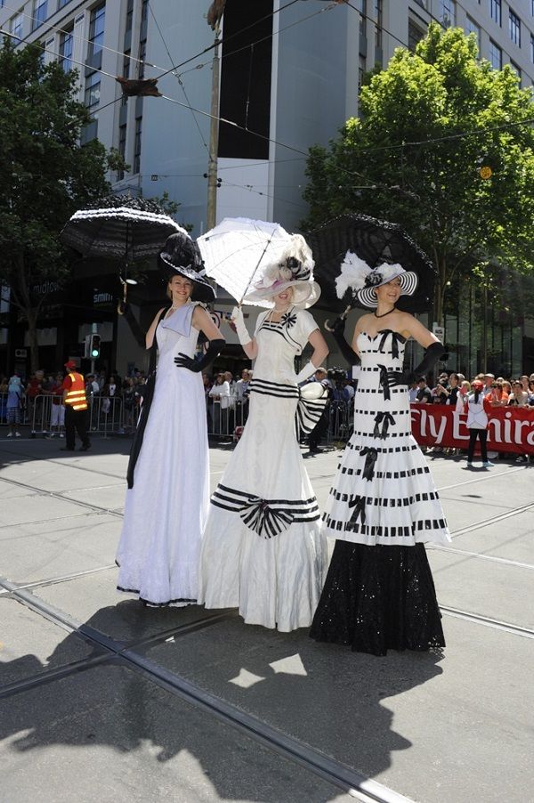 Black and White Spring Racing Ladies - Stilt Walkers - EntertainOz